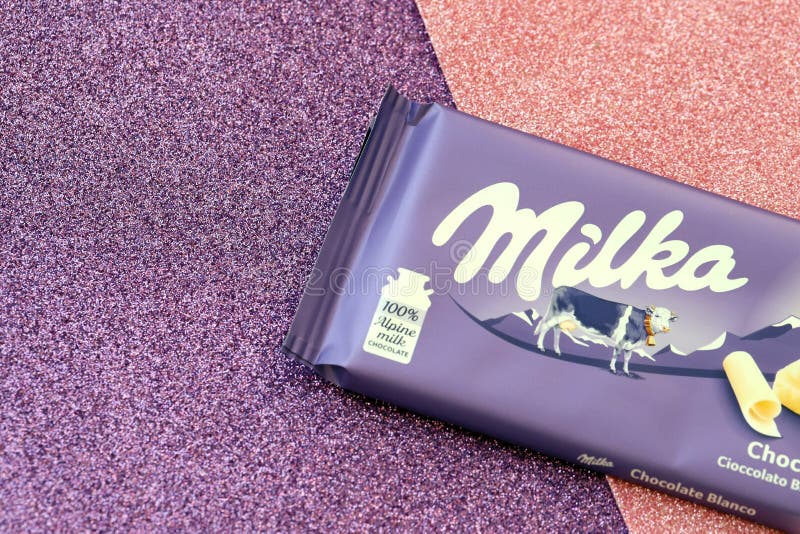 TERNOPIL, UKRAINE - JUNE 20, 2022: Milka White Chocolate Bar. Milka is ... TERNOPIL, UKRAINE - JUNE 20, 2022: Milka White Chocolate Bar. Milka is ...