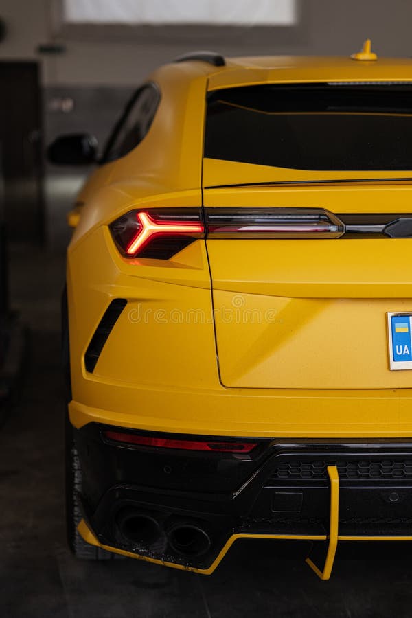 Ternopil, Ukraine- November 11, 2022: Back Lights in Yellow Lamborghini ...