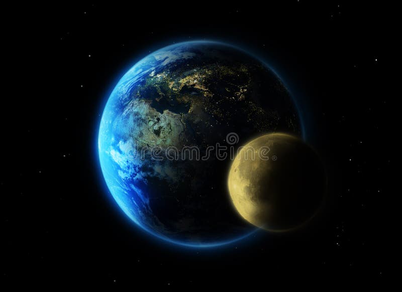 Terra e Lua ilustração stock. Ilustração de preto, planeta - 16310107
