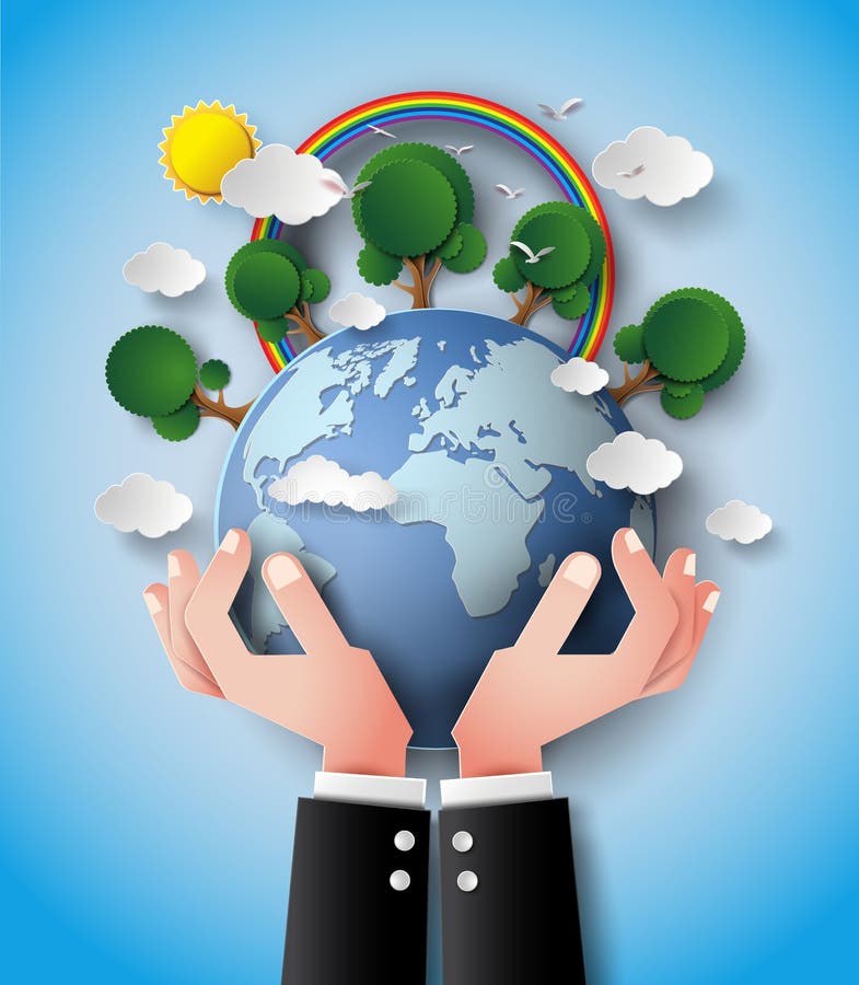 Terra e mano verdi di Eco illustrazione vettoriale. Illustrazione di ...
