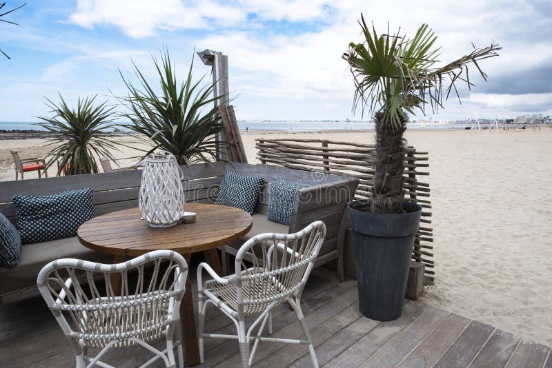 Terrace on a beach stock image. Image of palm, hotel - 222103323