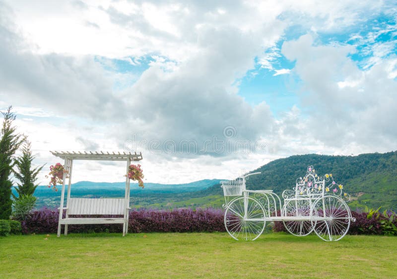 Terrace with Beautiful Mountain Sunset View Stock Photo - Image of ...
