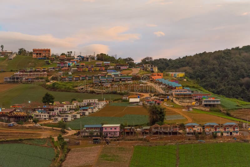 Terrace with Beautiful Mountain Sunset View Stock Image - Image of tree ...