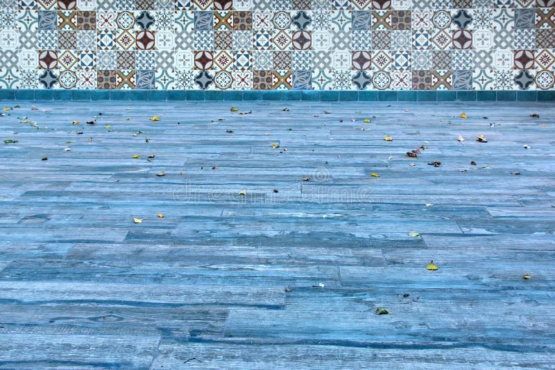 Terrace Blue Flooring and Tiled Wall Stock Image - Image of luxury ...