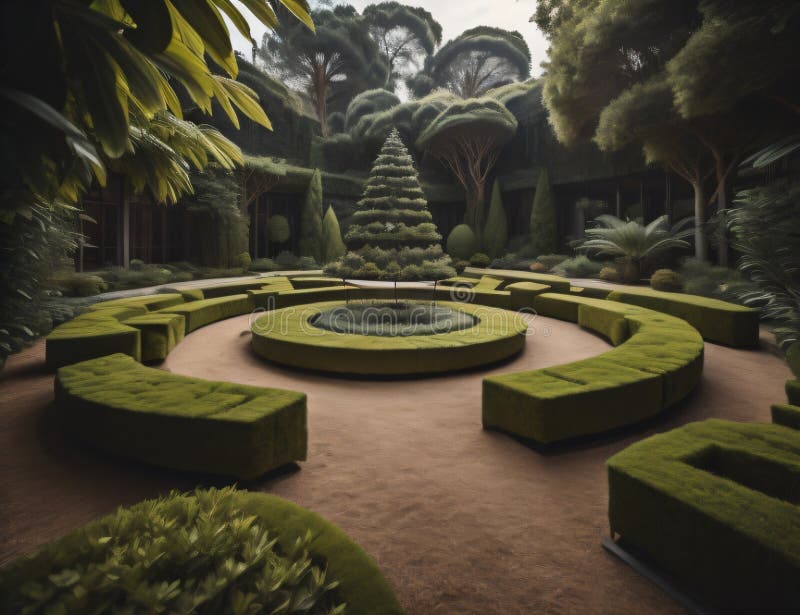 Terrace Design with Circular Flowers and Equipped with Green Trees ...