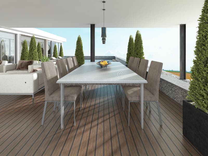 Terrace with Dining Table in the Style of Contemporary Stock ...