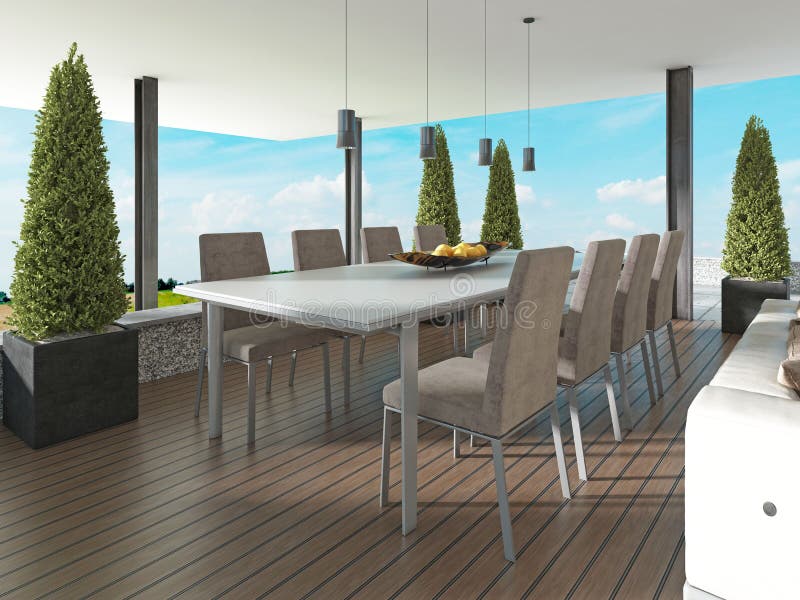 Terrace with Dining Table in the Style of Contemporary Stock ...