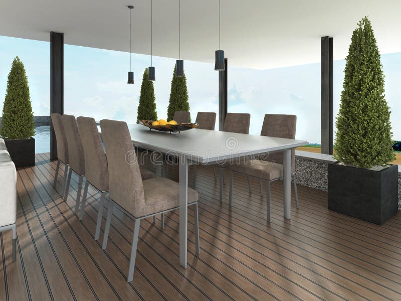 Terrace with Dining Table in the Style of Contemporary Stock ...
