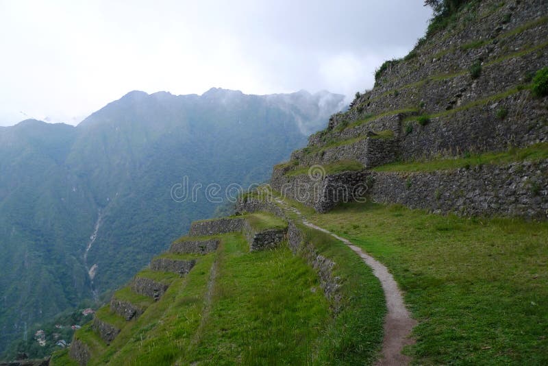 Terrace Farmlands Along Inca Trail, Peru Stock Image - Image of peaks ...