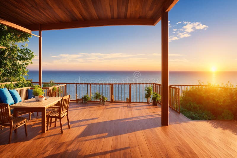 The Terrace Has Views of the Sunset. Stock Illustration - Illustration ...