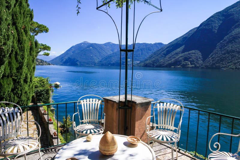 Terrace with lake stock image. Image of landscape, garden - 82867195