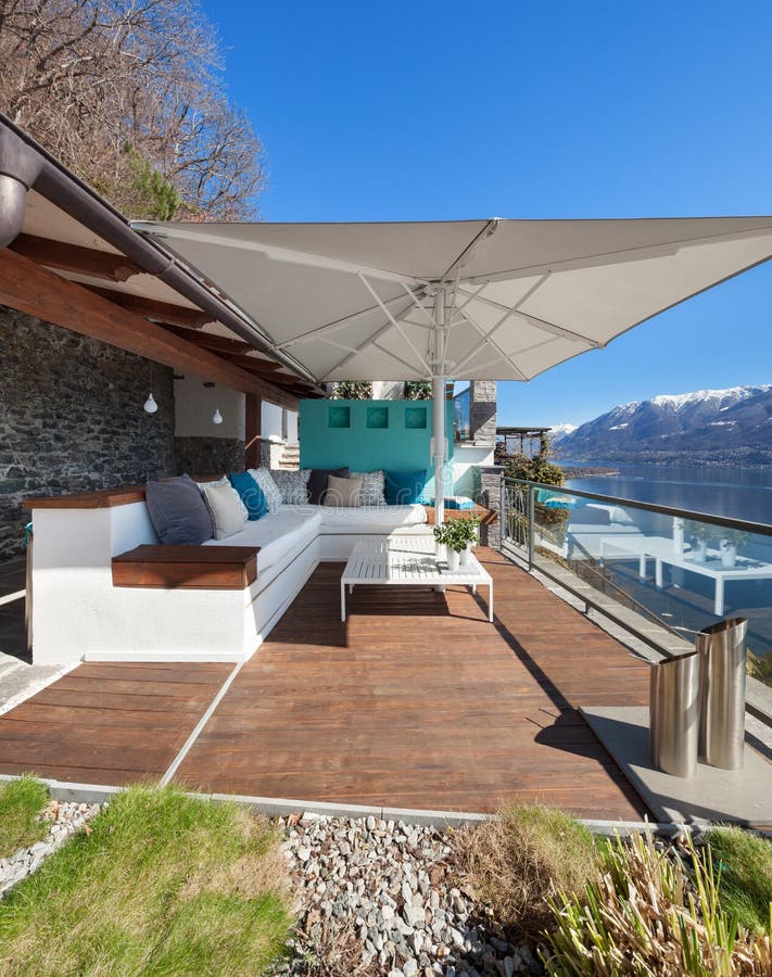 Terrace Lounge in a Luxury House Stock Image - Image of pillow ...
