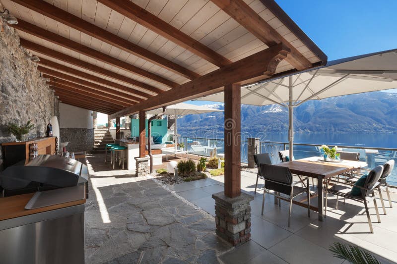 Terrace of a luxury house stock image. Image of kitchen - 72939773