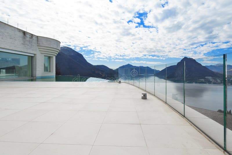 Terrace of modern building stock image. Image of flooring - 69557091