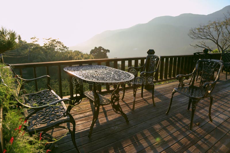 Terrace with Mountain Views Stock Photo - Image of summer, furniture ...