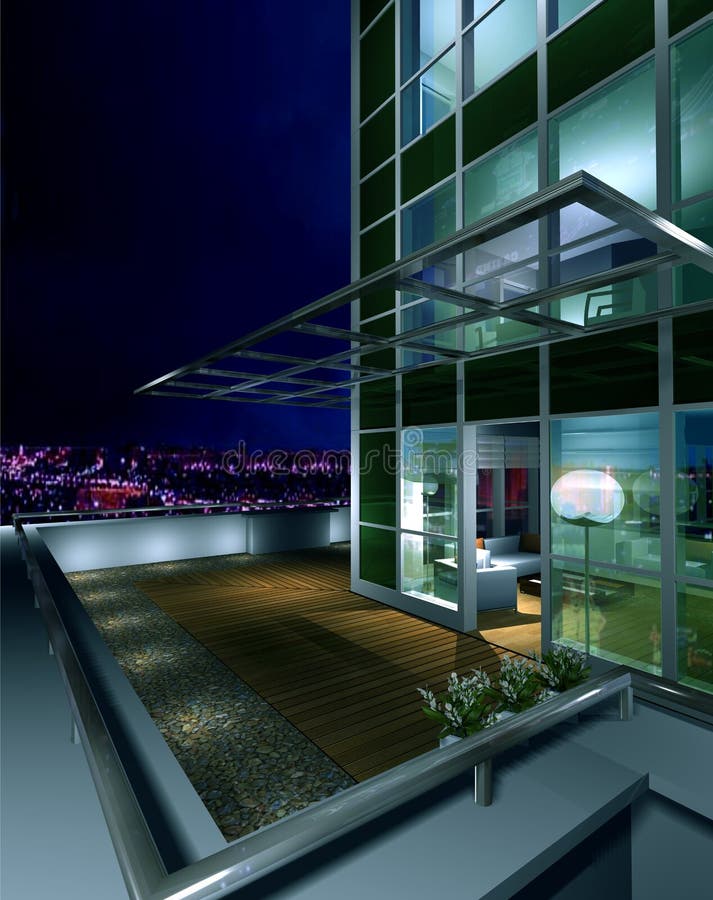 Terrace at night stock illustration. Illustration of desgn - 7689600