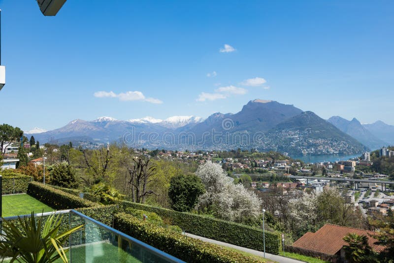 Terrace Overlooking the Lake of Lugano Stock Image - Image of home ...