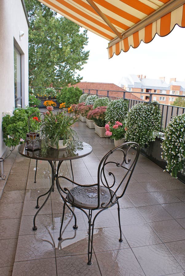 Terrace after the rain stock image. Image of eaves, house - 9644939