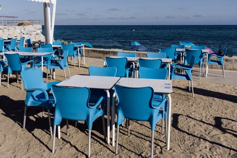 Terrace Tables of a Beach Bar Emptied by Coronavirus (COVID-19 Stock ...