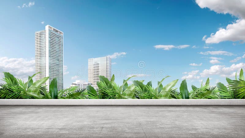 Terrace View with Modern Cityscapes Stock Illustration - Illustration ...