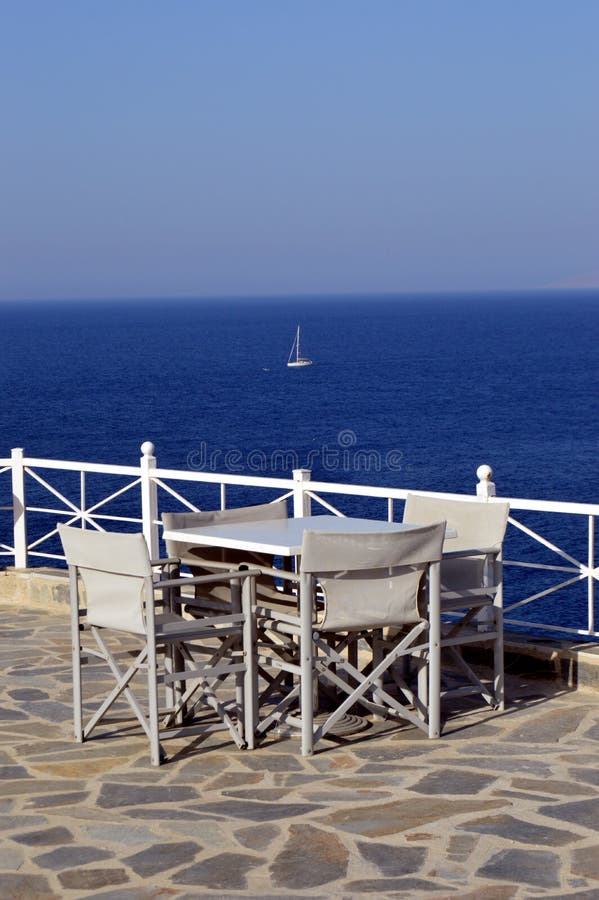 Terrace of White Color on the Background of Ocean. Stock Image - Image ...