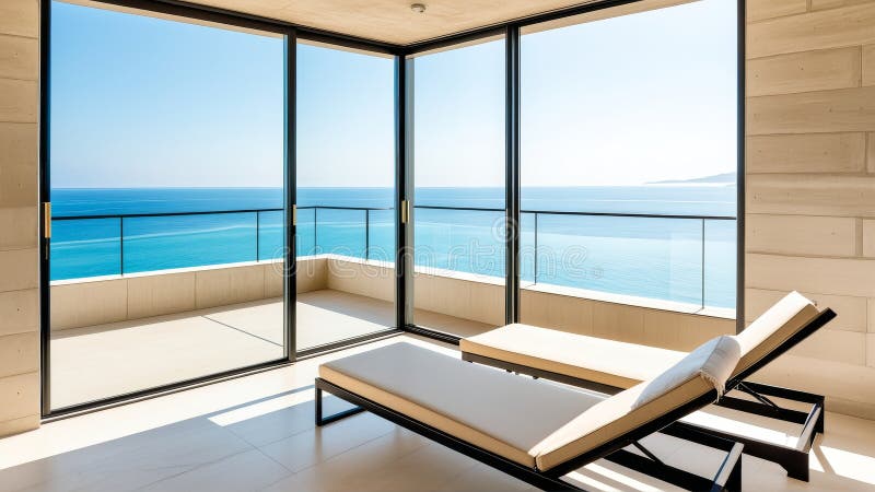 Terrace and Windows with Sea and Beach View for Product Presentation ...