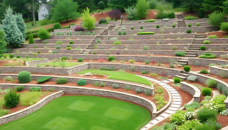 Terraced Garden Landscape, Showcasing Landscape Design and Tiered ...