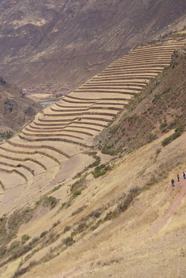 Terraced Inca Fields and Ruins of Village Stock Image - Image of town ...