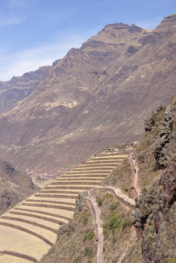 Terraced Inca Fields and Ruins of Village Stock Image - Image of town ...