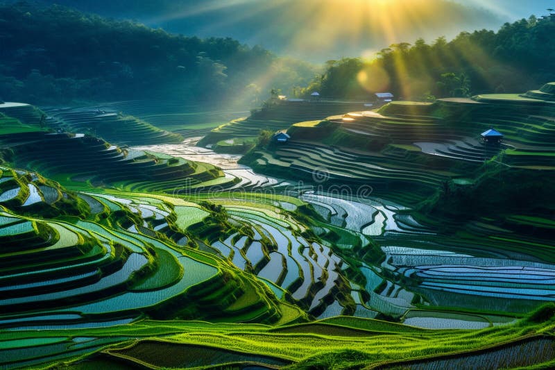 Terraced Rice Field in Yuanyang, Yunnan, China Stock Illustration ...