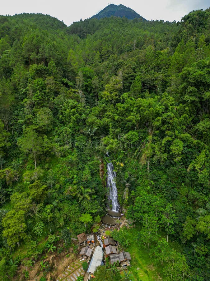 Terraced Rice Fields and a Beautiful Waterfall with a Majestic Mountain ...