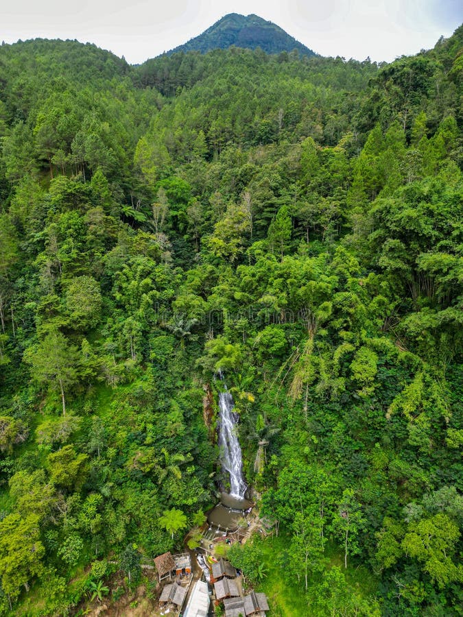 Terraced Rice Fields and a Beautiful Waterfall with a Majestic Mountain ...