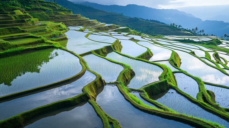 Terraced Rice Fields Cascade Down a Hillside, Creating a Series of ...