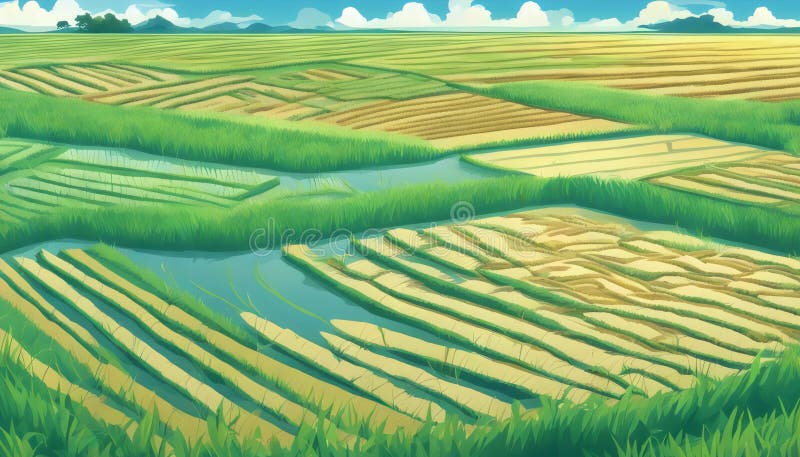 Terraced Rice Fields in a Lush Green Landscape Stock Illustration ...
