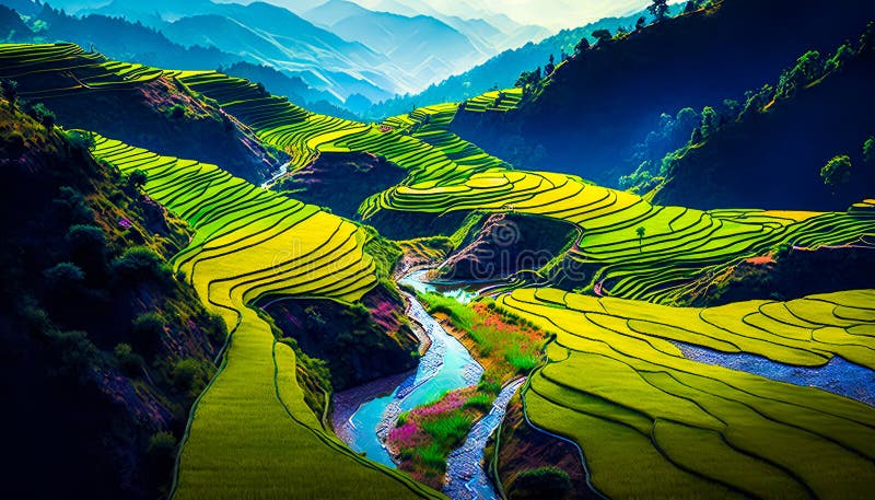 Terraced Rice Fields in the Mountains of Vietnam. Generative AI Stock ...