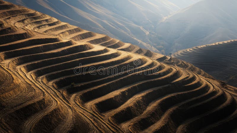 Terraced Rice Fields in a Scenic Patchwork Pattern Stock Illustration ...