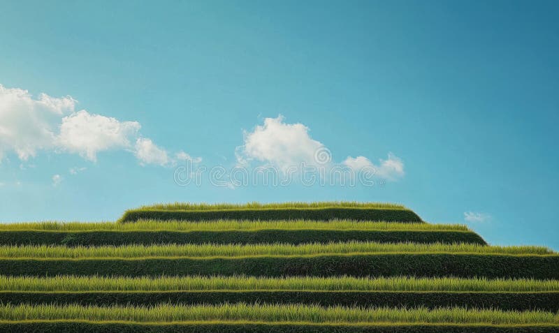Terraced Rice Fields Under Blue Sky, Lush Green Grass, Layered ...