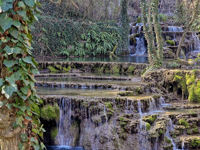 Terraced Waterfall in Lush Forest. Stock Image - Image of destination ...