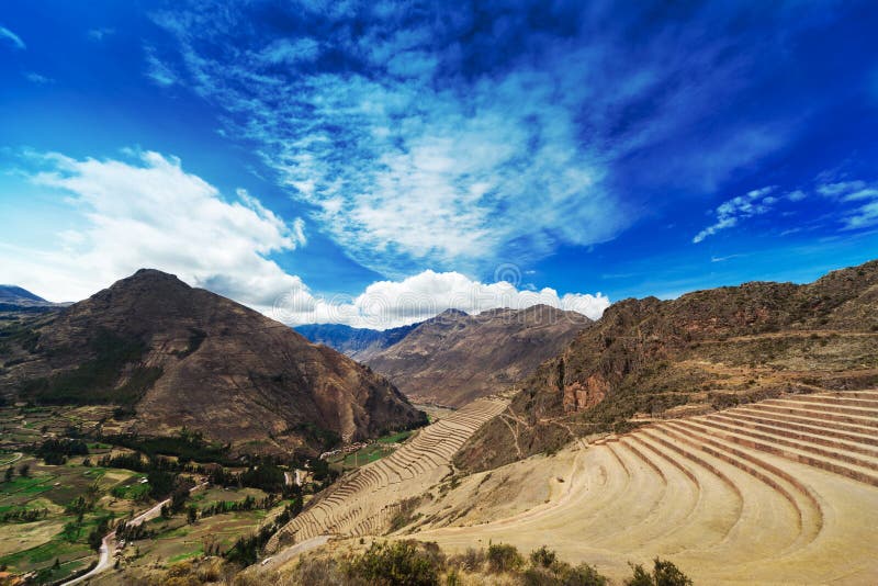 Terraces and Village in Andes Stock Image - Image of wall, landscape ...