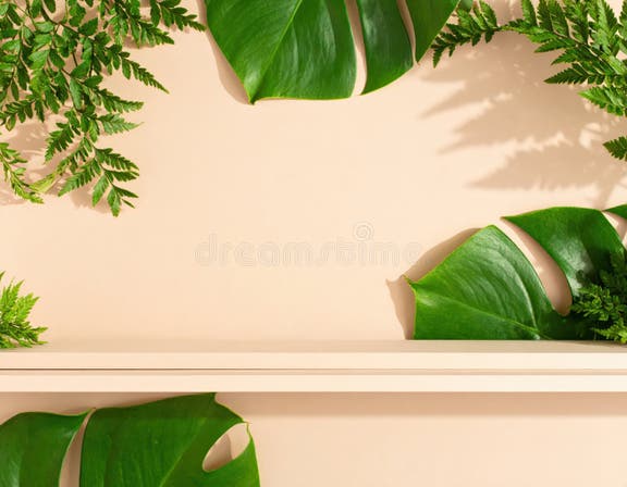 Terracotta Backdrop with Circular Stone and Leaf Decor Stock Image ...