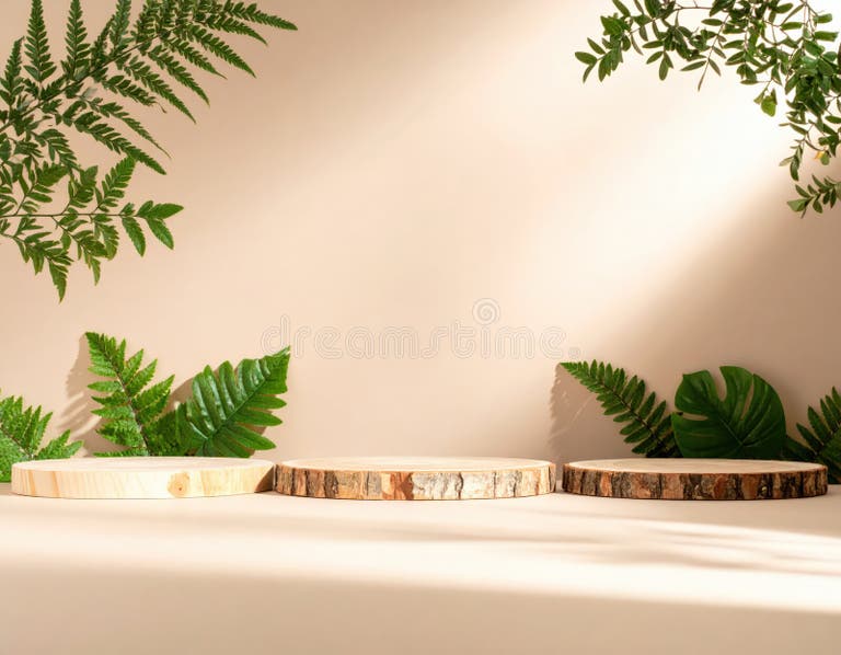 Terracotta Backdrop with Circular Stone and Leaf Decor Stock ...