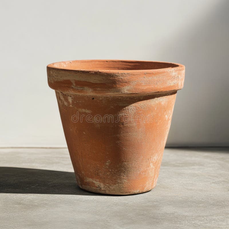Terracotta Flower Pot on Concrete Surface with Natural Light and ...
