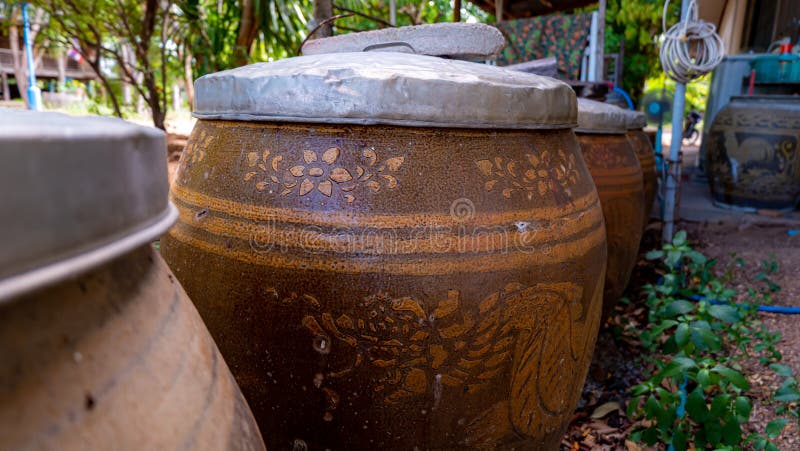 Terracotta Jar with Dragon Pattern Placed Together Stock Photo - Image ...