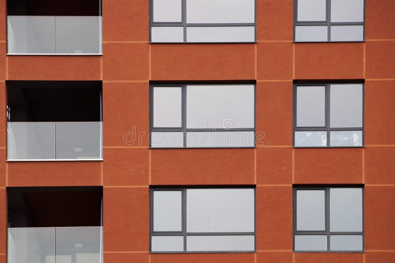 Terracotta Modern Facade of the House with Windows and Loggias Stock ...