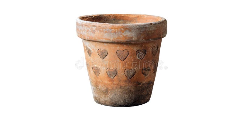 Terracotta Pot with Heart Patterns Isolated on Transparent Background ...
