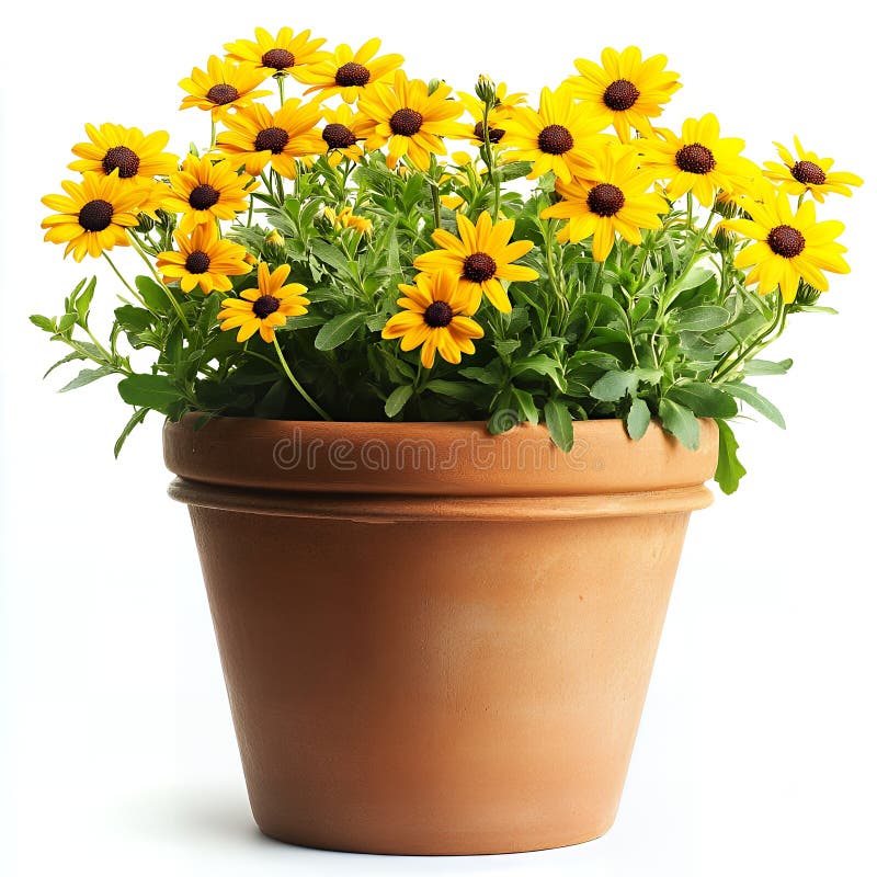 A Terracotta Pot Overflowing with Yellow Flowers Stock Illustration ...