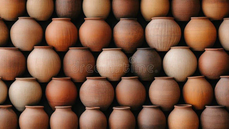 Terracotta Pots Arranged in Rows. Earthy Vessels Displaying Various ...