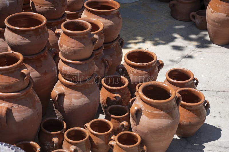 Terracotta Pots Stacked and Displayed, Creating a Rustic Scene Stock ...