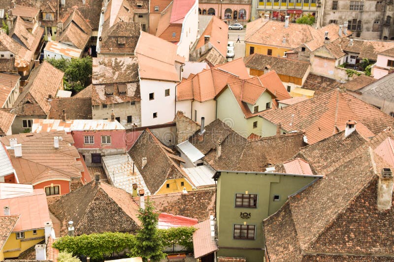 Terracotta Rooftops of Sighisoara in Romania Stock Photo - Image of ...