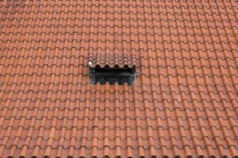 Terracotta Tile Roof with Rectangular Metal Vent, Textured Pattern ...